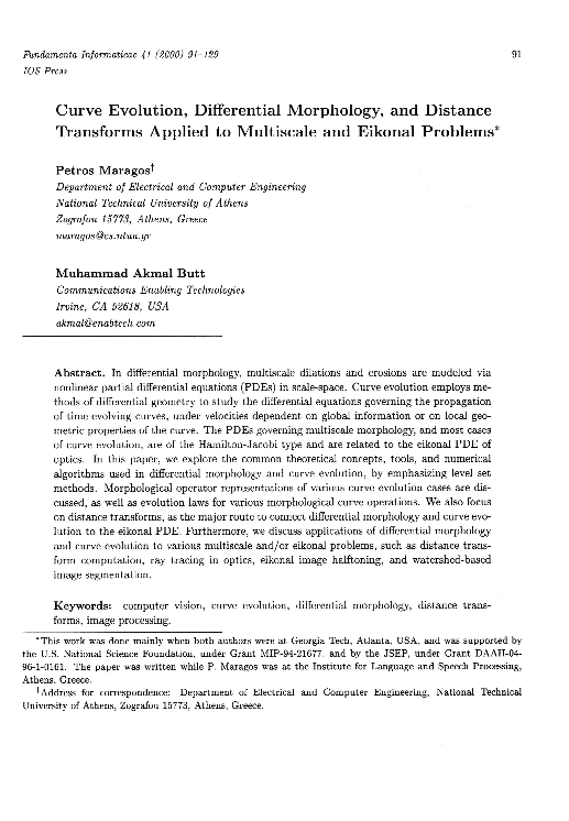(PDF) Curve Evolution, Differential Morphology, and Distance Transforms Applied to Multiscale ...
