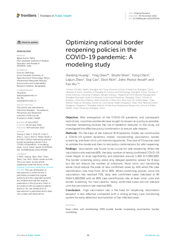 (PDF) Optimizing national border reopening policies in the COVID-19 ...