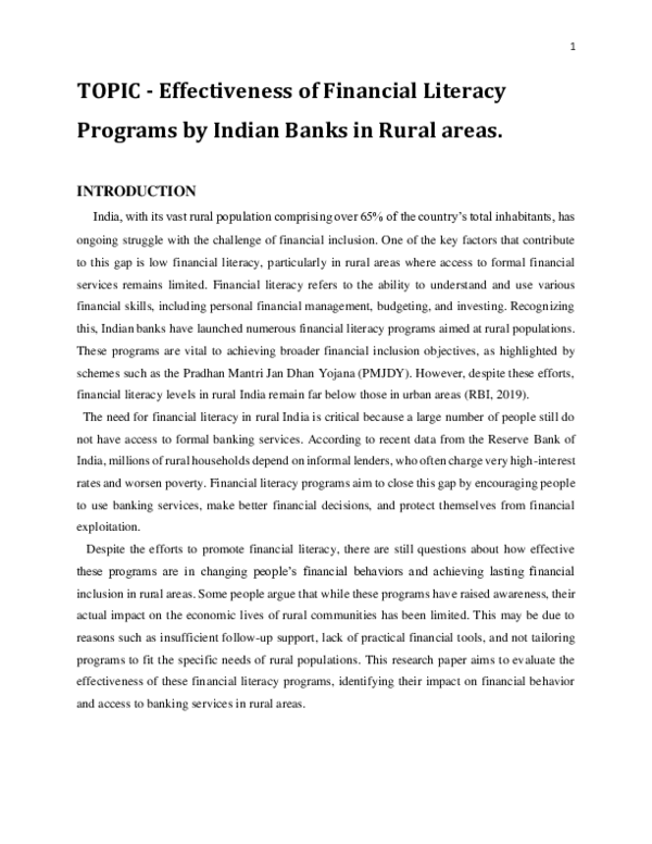 (PDF) Effectiveness of Financial Literacy Programs by Indian Banks in ...