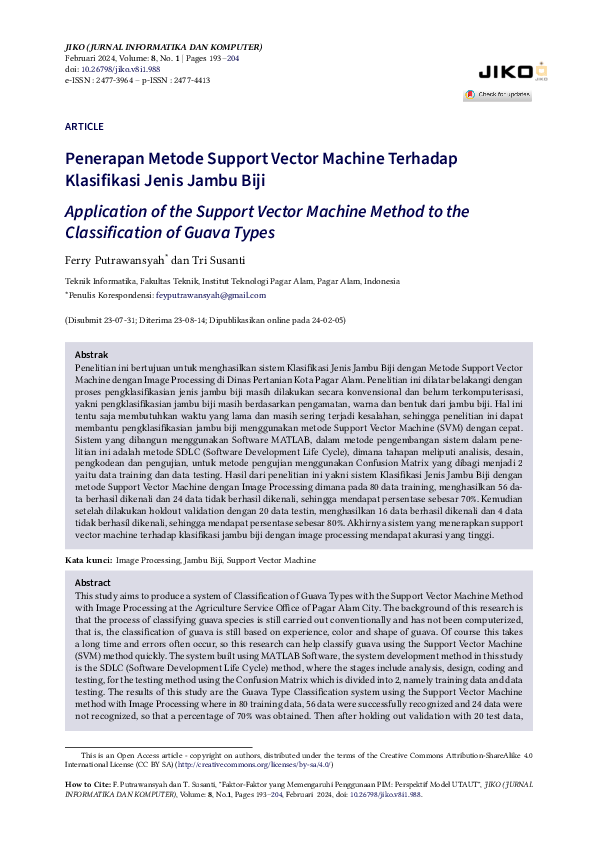 (PDF) Penerapan Metode Support Vector Machine Terhadap Klasifikasi ... (PDF) Penerapan Metode Support Vector Machine Terhadap Klasifikasi ...