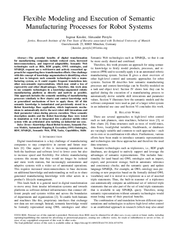 (PDF) Flexible Modeling and Execution of Semantic Manufacturing Processes for Robot Systems