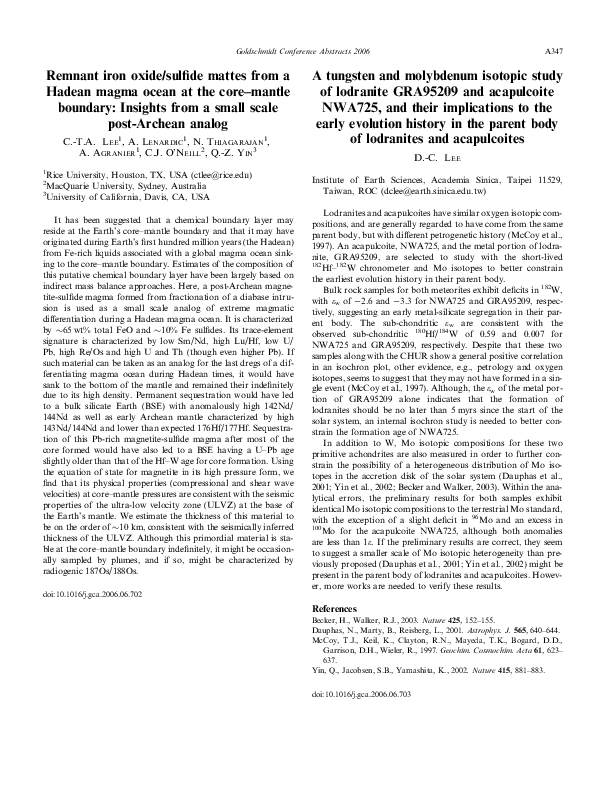 (PDF) Remnant iron oxide/sulfide mattes from a Hadean magma ocean at ...