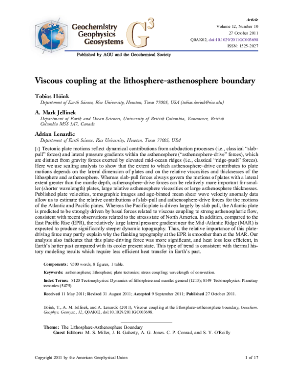 (PDF) Viscous coupling at the lithosphere-asthenosphere boundary