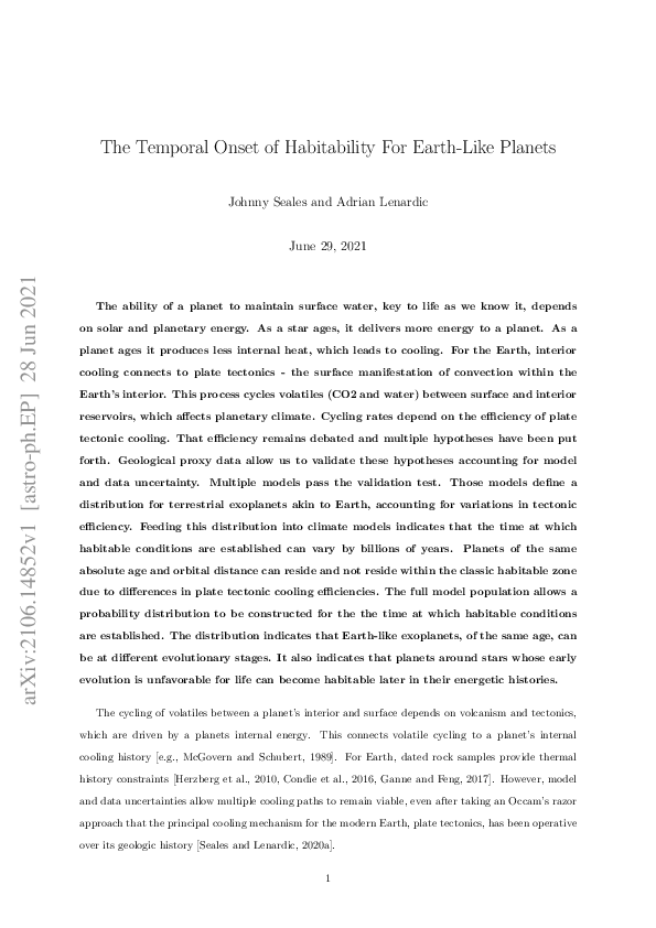 (PDF) The Temporal Onset of Habitability For Earth-Like Planets