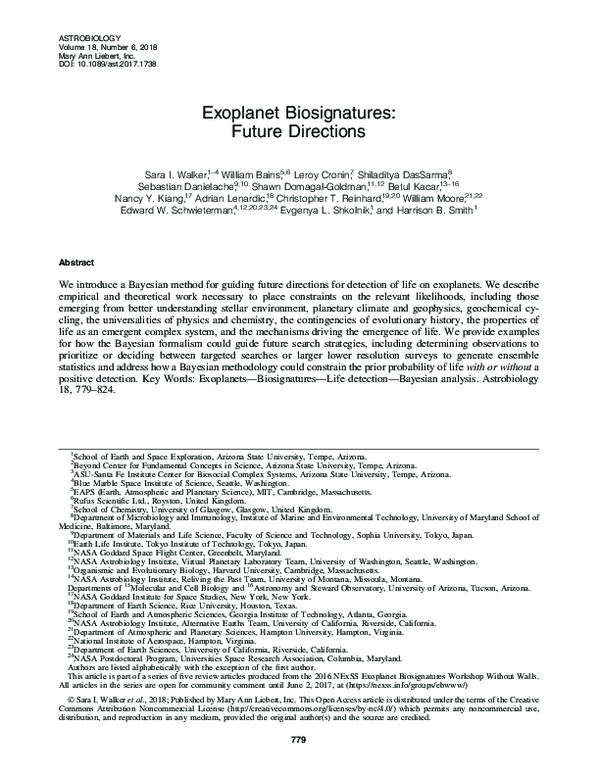 (PDF) Exoplanet Biosignatures: Future Directions