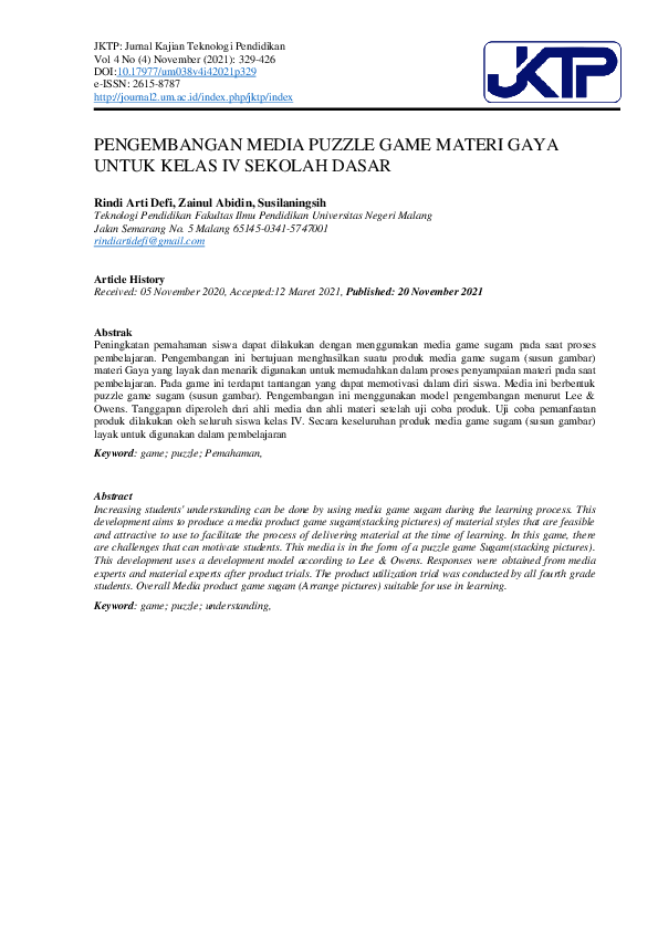 (PDF) Pengembangan Media Puzzle Game Materi Gaya Untuk Kelas IV Sekolah ...