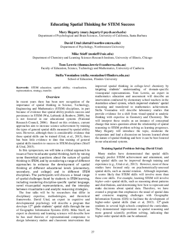 (PDF) Educating Spatial Thinking for STEM Success