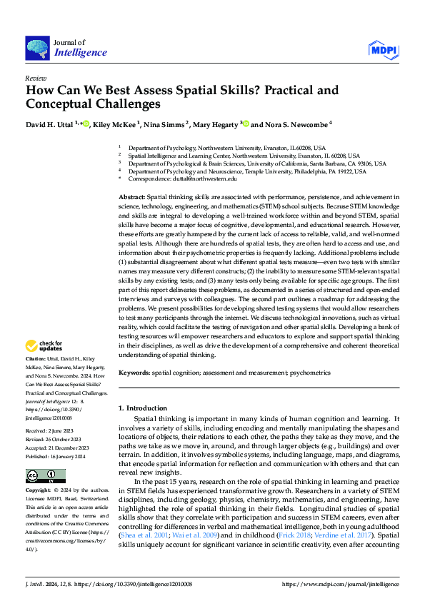 Pdf How Can We Best Assess Spatial Skills Practical And Conceptual Challenges