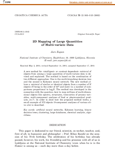 (PDF) 2D mapping of large quantities of multi-variate data