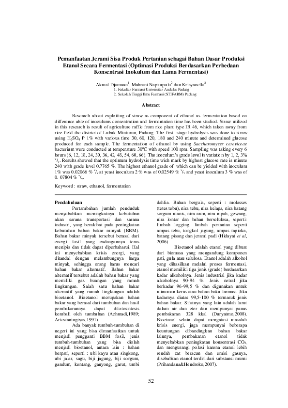 (PDF) Pemanfaatan Jerami Sisa Produk Pertanian sebagai Bahan Dasar Produksi Etanol Secara ...