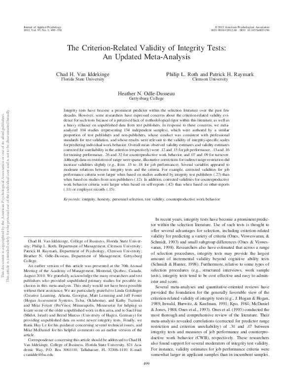 (PDF) The criterion-related validity of integrity tests: An updated ...
