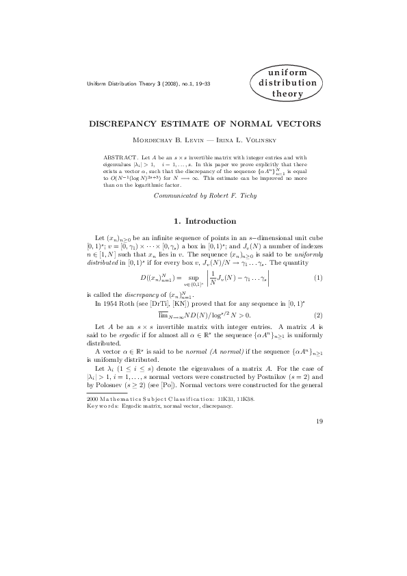 (PDF) Discrepancy estimate of normal vectors