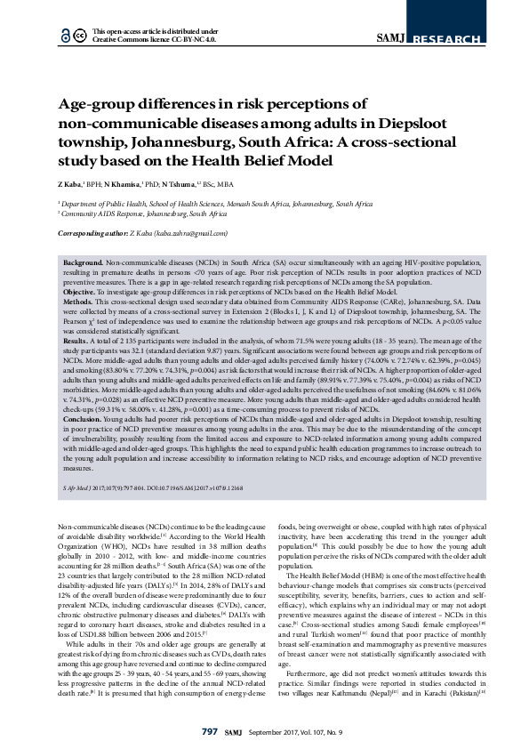 (PDF) Age Differences in Perceptions of Non-Communicable Diseases