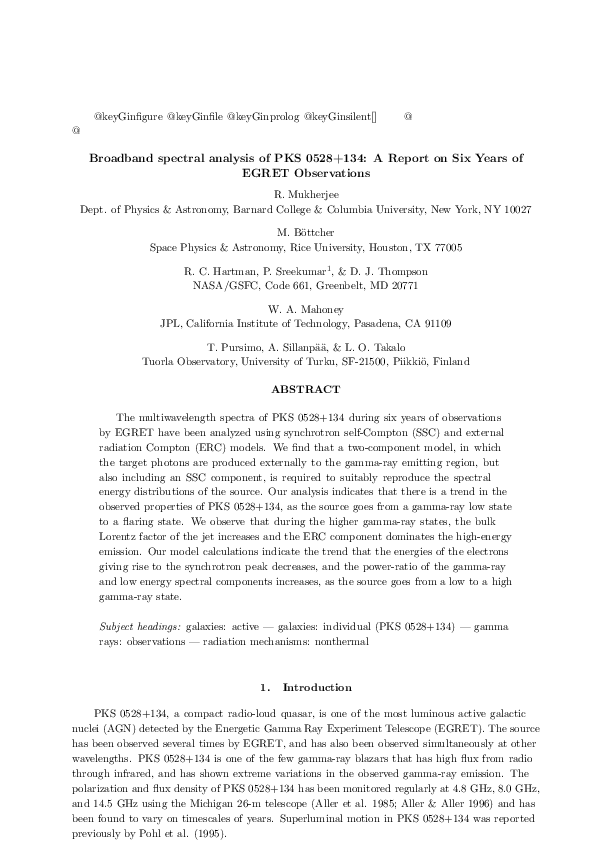 (PDF) Broadband Spectral Analysis of PKS 0528+134: A Report on Six ...