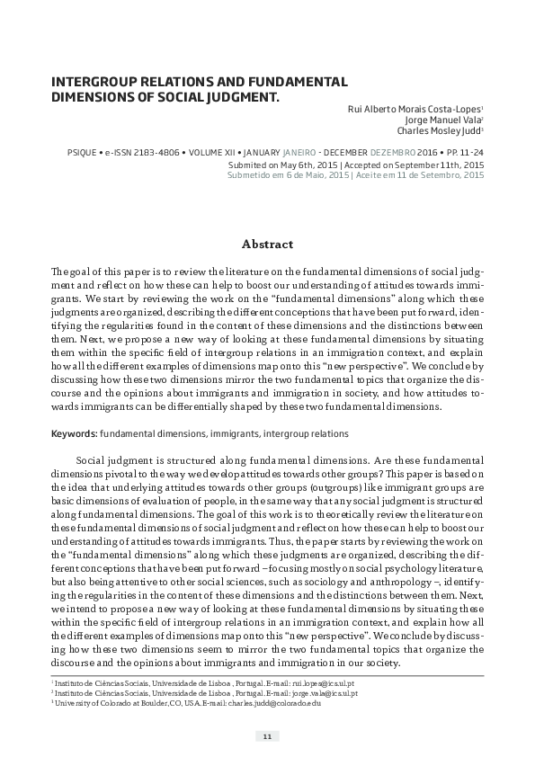 (PDF) Intergroup Relations and Fundamental Dimensions of Social Judgment