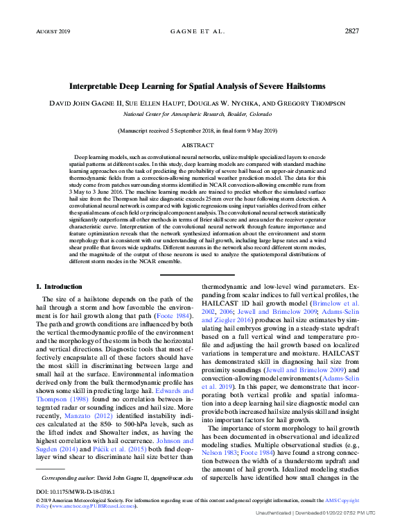 (PDF) Interpretable Deep Learning for Spatial Analysis of Severe Hailstorms