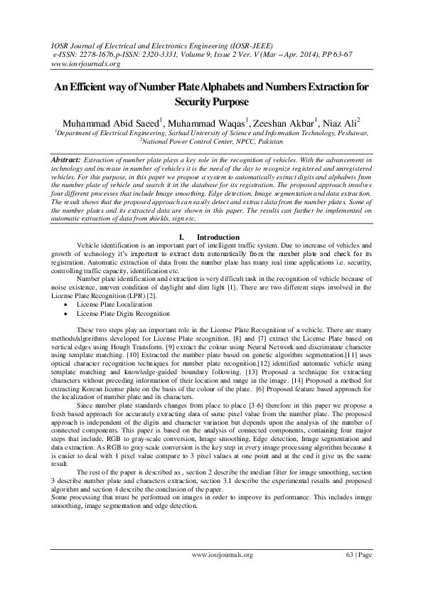 (PDF) An Efficient way of Number Plate Alphabets and Numbers Extraction ...