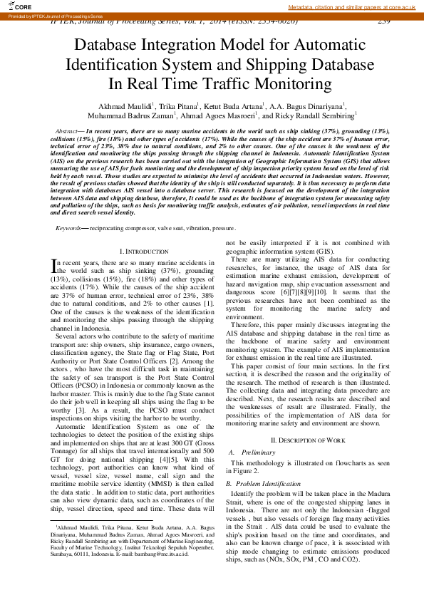 (PDF) Database Integration Model for Automatic Identification System and Shipping Database In ...