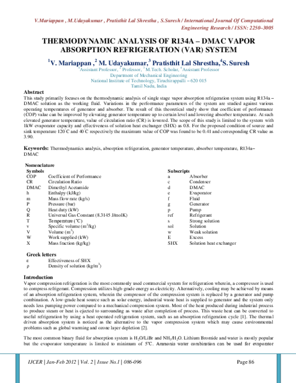 (PDF) Thermoeconomic Analysis of R134a-DMAC Vapour Absorption ...