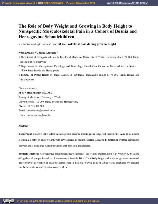 (PDF) The Role of Body Weight and Growing in Body Height to Nonspecific ...