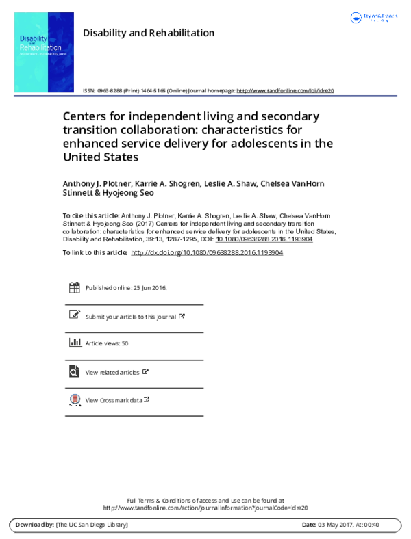 (PDF) Centers for independent living and secondary transition ...