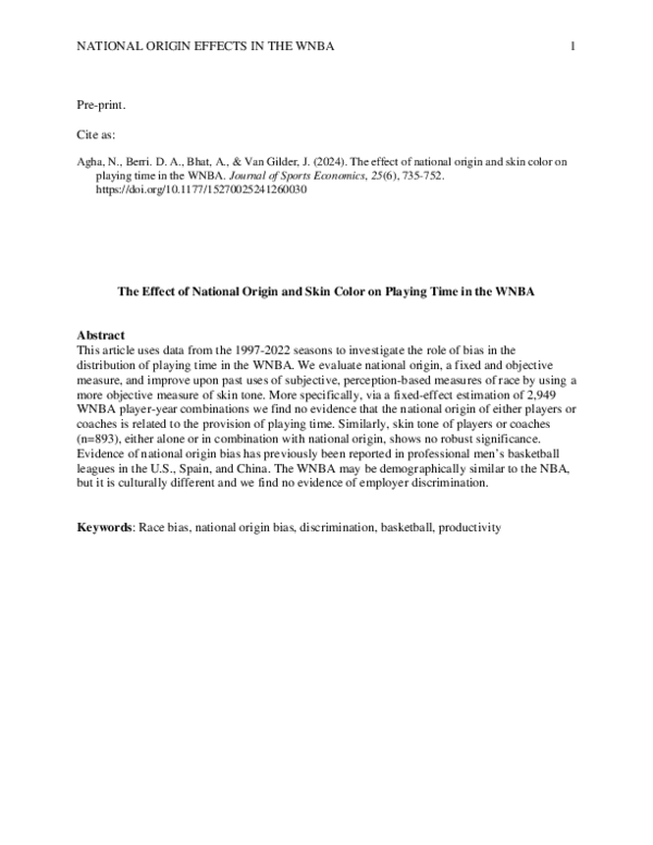 (PDF) The Effect of National Origin and Skin Color on Playing Time in ...