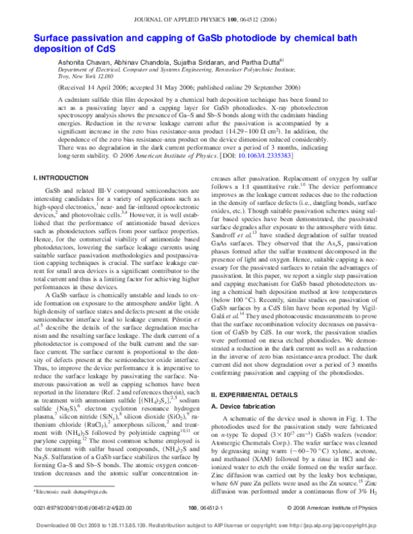(PDF) Surface passivation and capping of GaSb photodiode by chemical ...
