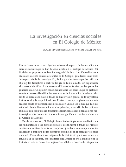 (PDF) La investigación en ciencias sociales en El Colegio de México