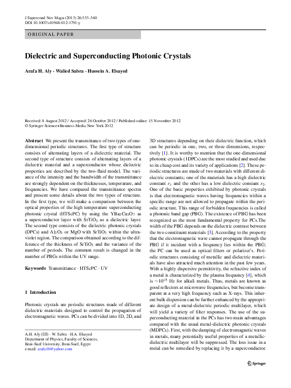 (PDF) Dielectric and Superconducting Photonic Crystals