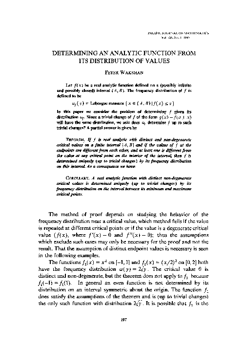 (PDF) Determining an analytic function from its distribution of values