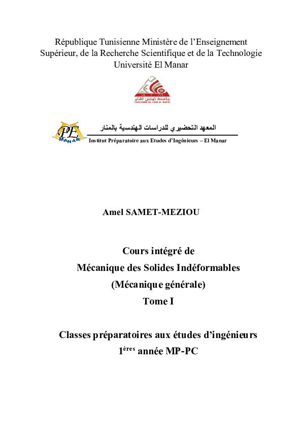 (PDF) Cours et exercices de mécanique des solides indéformables