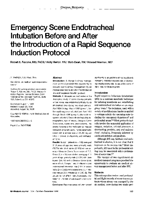 (PDF) Emergency scene endotracheal intubation before and after the introduction of a rapid ...