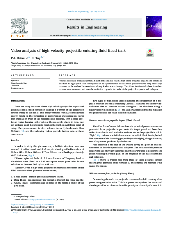 (PDF) Video analysis of high velocity projectile entering fluid filled tank