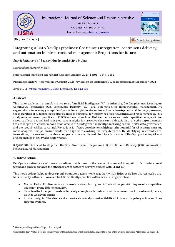 Pdf Integrating Ai Into Devops Pipelines Continuous Integration
