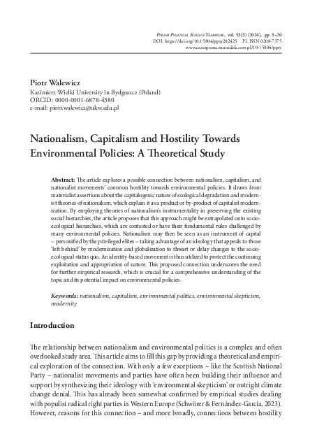 (PDF) Nationalism, Capitalism and Hostility Towards Environmental ...