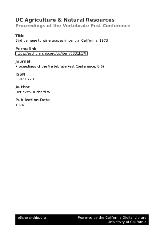 (PDF) Bird Damage to Wine Grapes in Central California, 1973