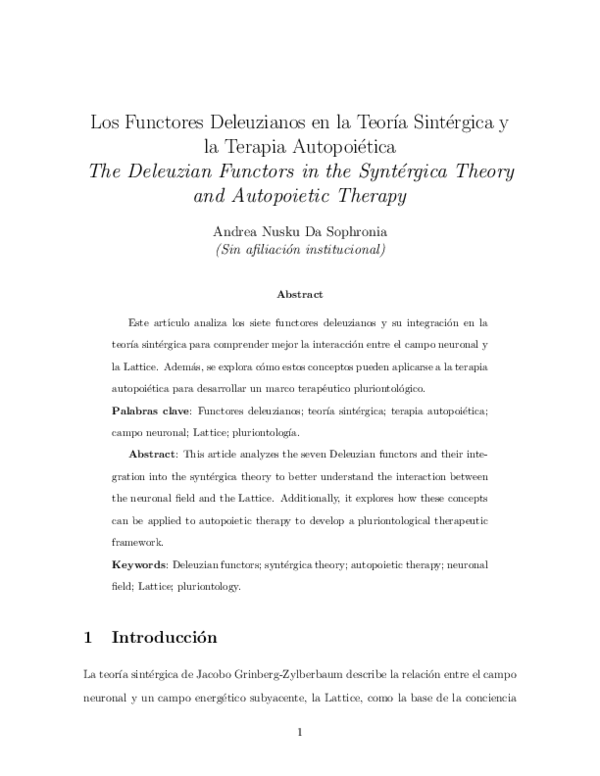 (PDF) Los Functores Deleuzianos en la Teoría Sintérgica y la Terapia ...