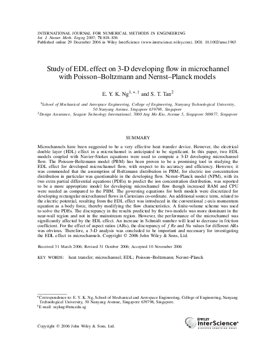 (PDF) Study of EDL effect on 3‐D developing flow in microchannel with ...