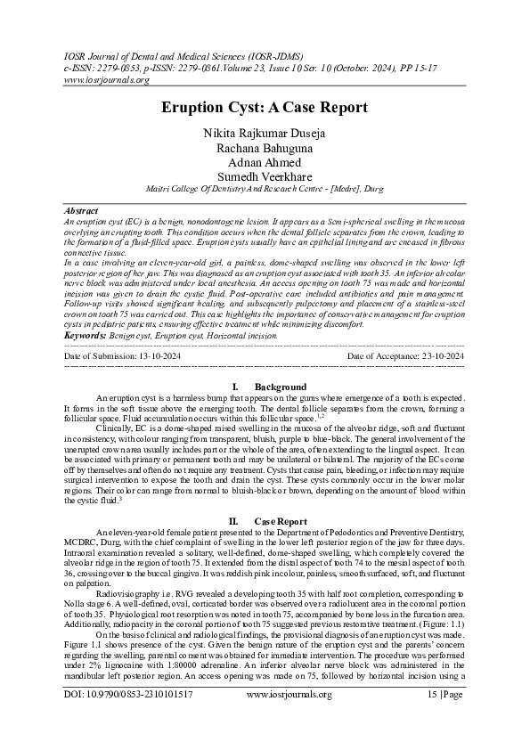 (PDF) Eruption Cyst: A Case Report