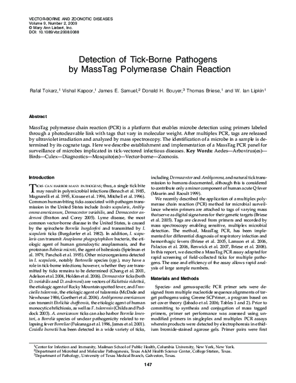 (PDF) Detection of Tick-Borne Pathogens by MassTag Polymerase Chain ...