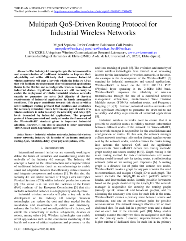 (PDF) Multipath QoS-driven routing protocol for industrial wireless ...