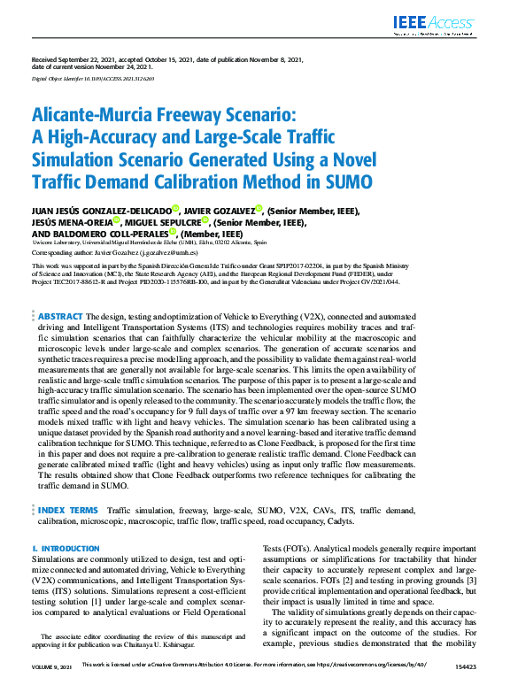 Pdf Alicante Murcia Freeway Scenario A High Accuracy And Large Scale Traffic Simulation