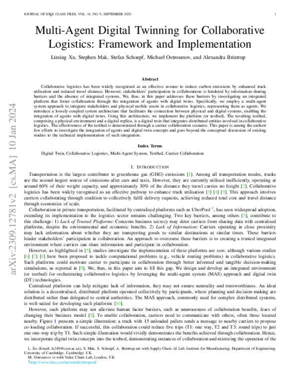 (PDF) Multi-Agent Digital Twinning for Collaborative Logistics: Framework and Implementation