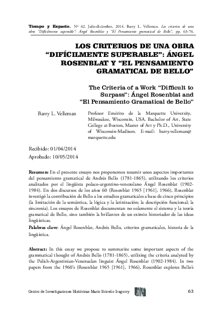 Los Criterios De Una Obra "Difícilmente Superable": Ángel Rosenblat y ...