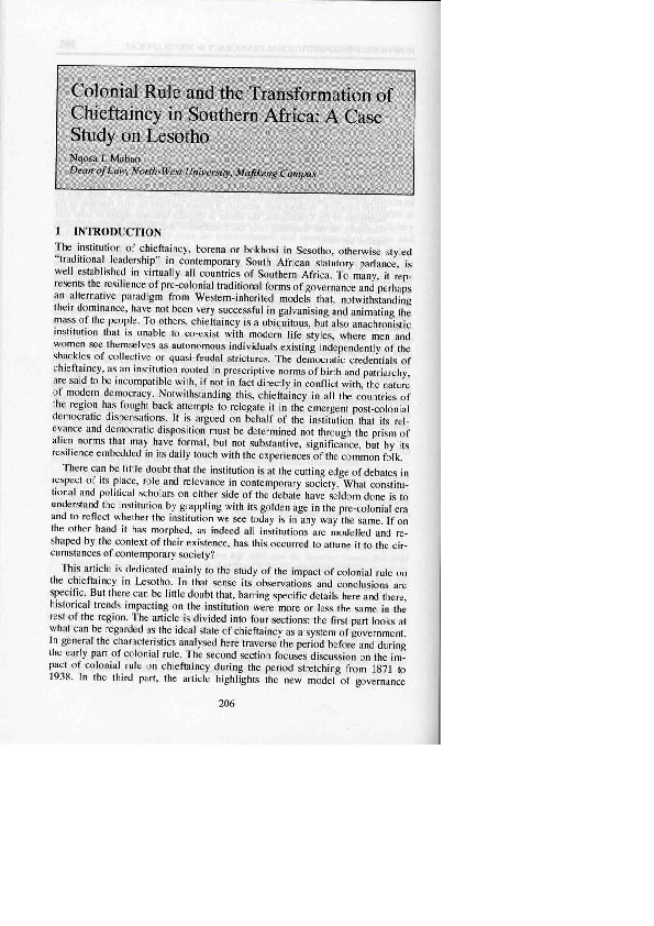 (PDF) Colonial rule and the transformation of chieftaincy in Southern ...