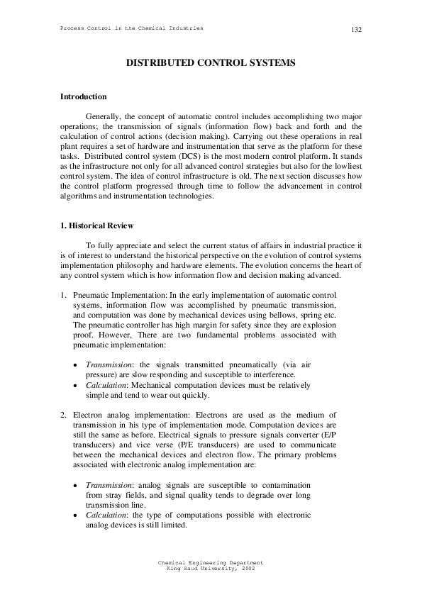 (PDF) Distributed control systems