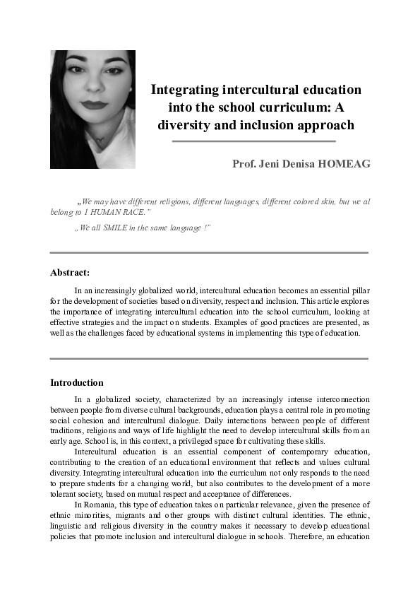 (PDF) Integrating intercultural education into the school curriculum: A ...