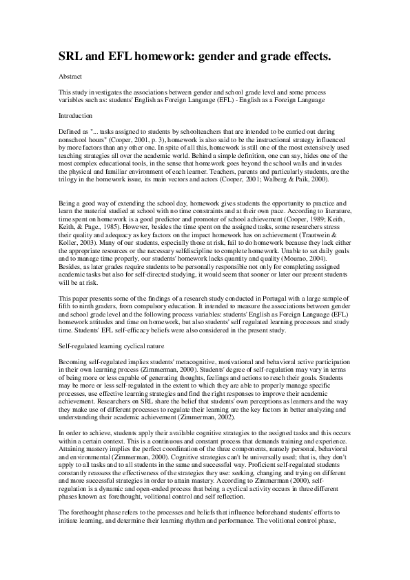 (PDF) SRL and EFL homework: gender and grade effects