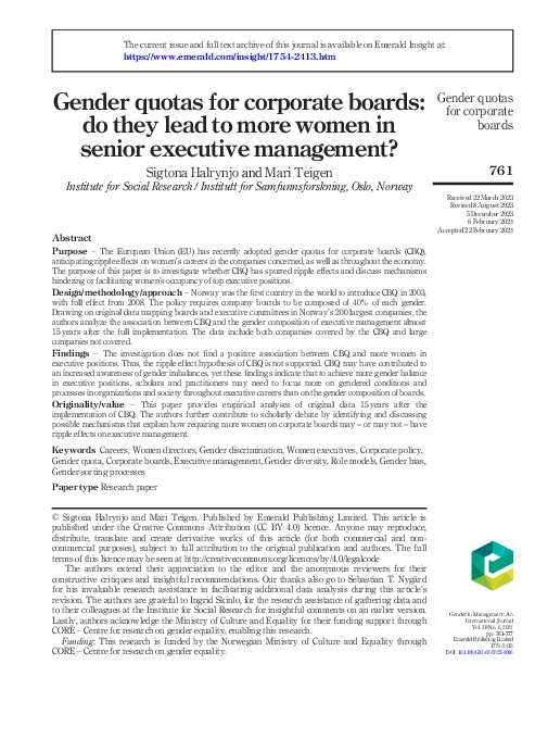 (PDF) Gender quotas for corporate boards: do they lead to more women in ...