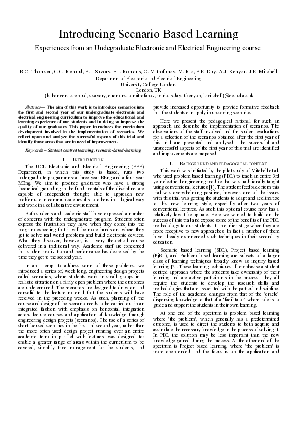 (PDF) Introducing scenario based learning: Experiences from an undergraduate electronic and ...
